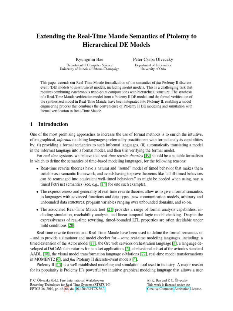 Extending The Real-Time Maude Semantics of Ptolemy To Hierarchical DE Models | PDF | Formal ...