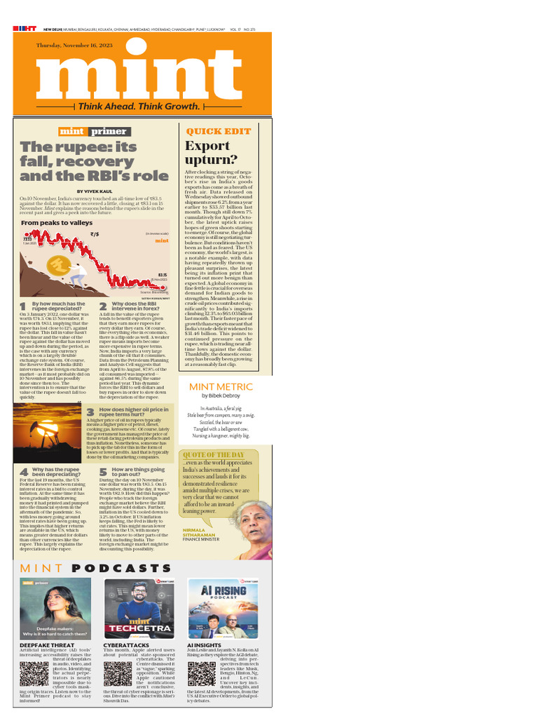 Mint Delhi 16-11-2023 | PDF | Inflation | Currency Appreciation And ...