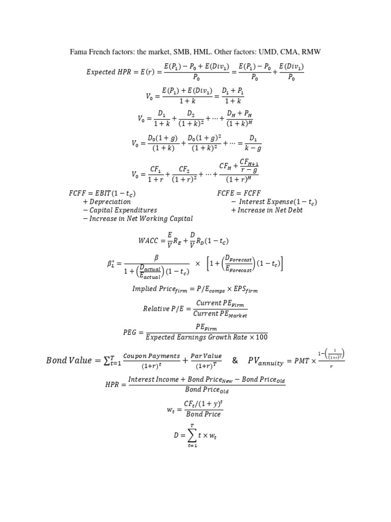 Exam 3 Formula Sheet | PDF