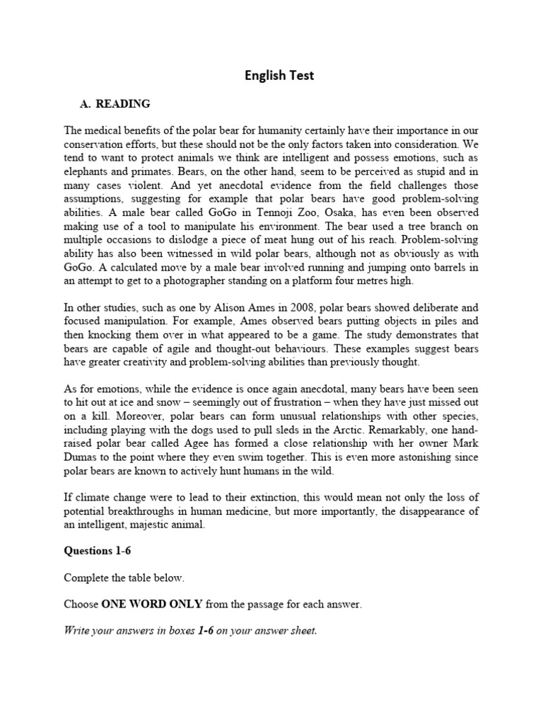 English Entrance Test | PDF