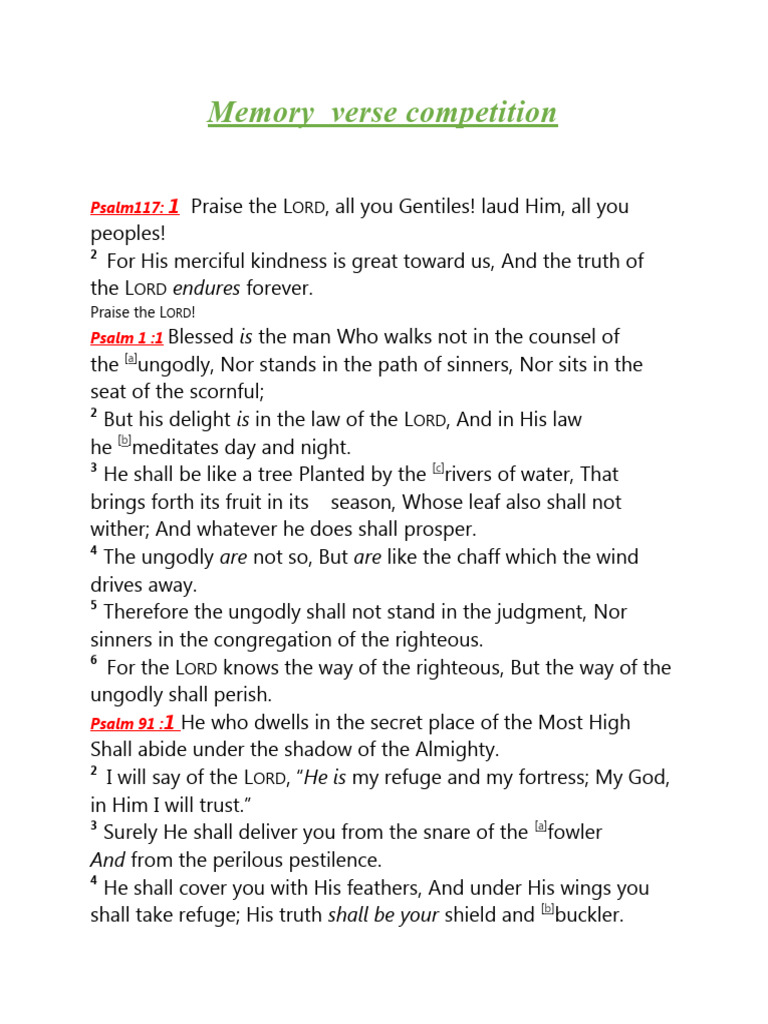 Memory Verse Competition | PDF | Heaven
