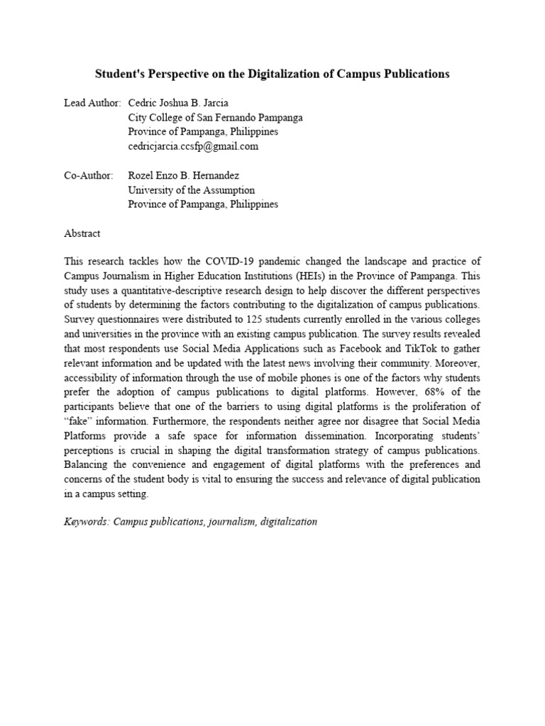 Student's Perspective On The Digitalization of Campus Publications ...