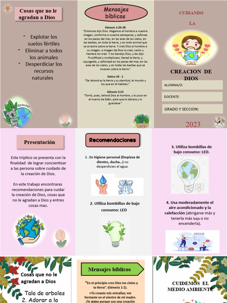 Modelos de Trípticos Sobre "CUIDAMOS LA CREACION DE DIOS " (RELIGION) | PDF | Entorno natural