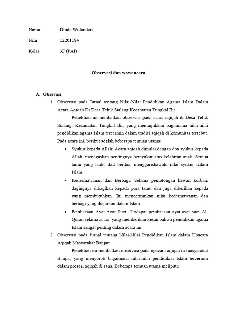 Observasi Dan Wawancara Dinda 3f | PDF