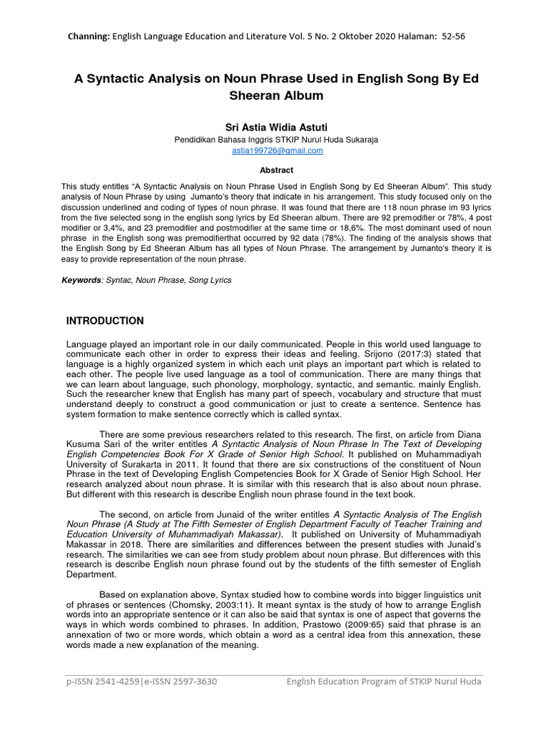 A Syntactic Analysis On Noun Phrase Used in Englis | PDF | Phrase | Syntax
