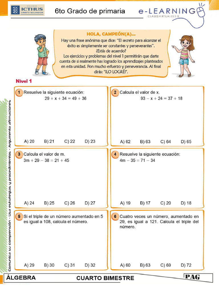 Ejercicios de álgebra para primaria | PDF | Ajedrez