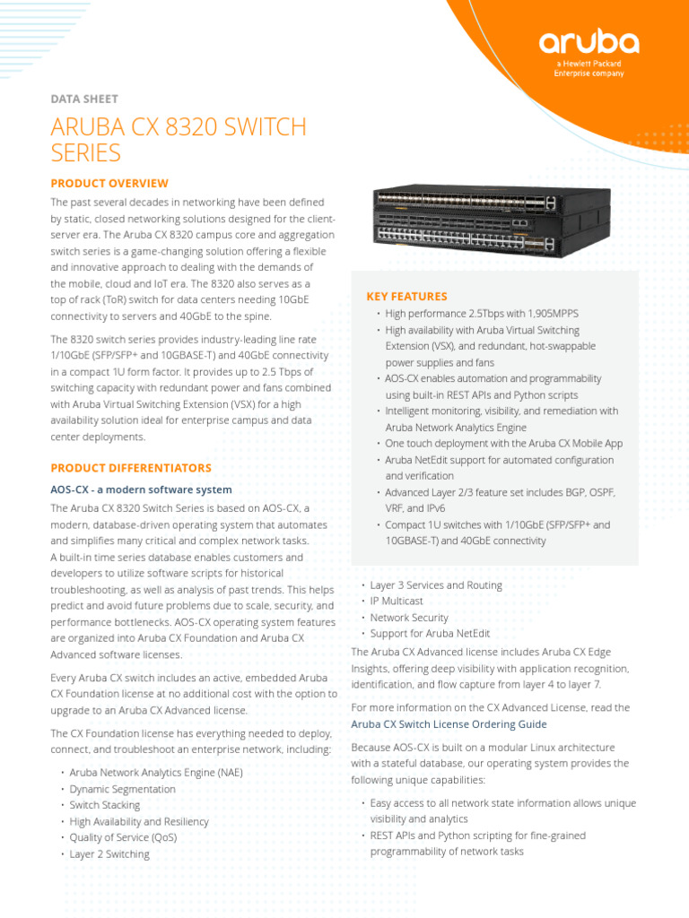 Aruba CX 8320 Switch Series Data Sheet-A00036440enw | PDF | I Pv6 | Internet Protocols