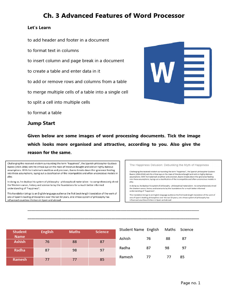 Ch. 3 Advanced Features of Word Processor: Jump Start | PDF | Paragraph | Microsoft Word