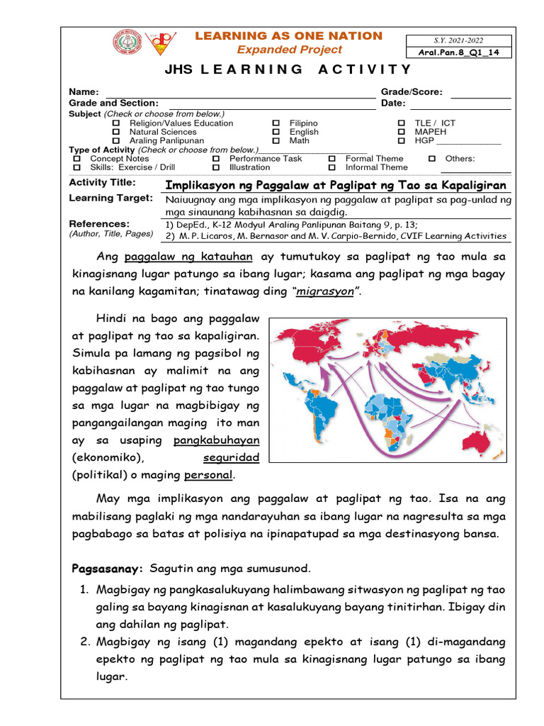 LAS 14 Implikasyon Ng Paggalaw at Paglipat Ng Tao Sa Kapaligiran | PDF