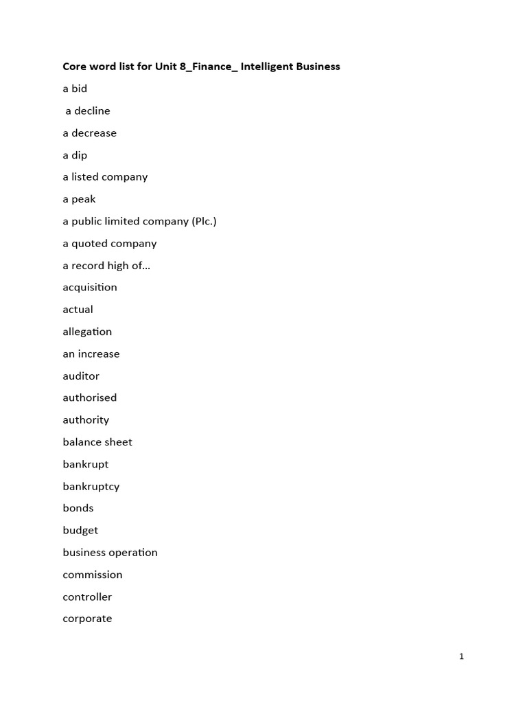 Core Word List For Unit 8 | PDF | Stocks | Initial Public Offering