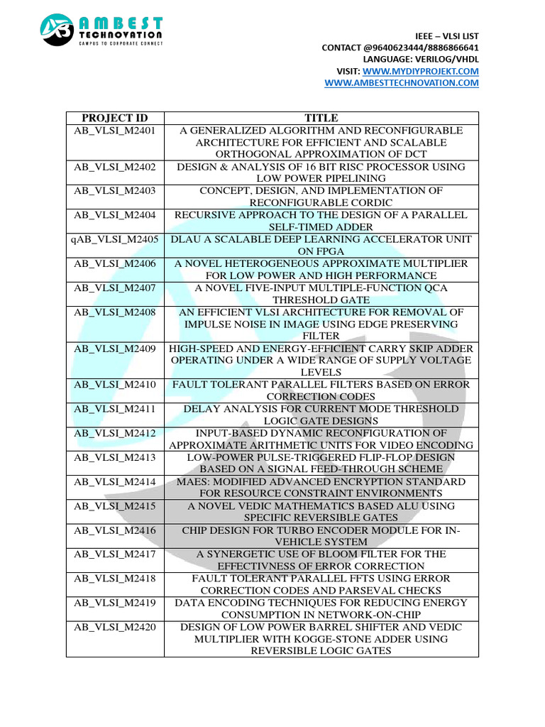 Vlsi Major Projects | PDF | Field Programmable Gate Array | Data Compression