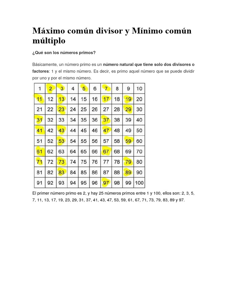 Máximo Común Divisor y Mínimo Común Múltiplo | PDF | Número primo ...