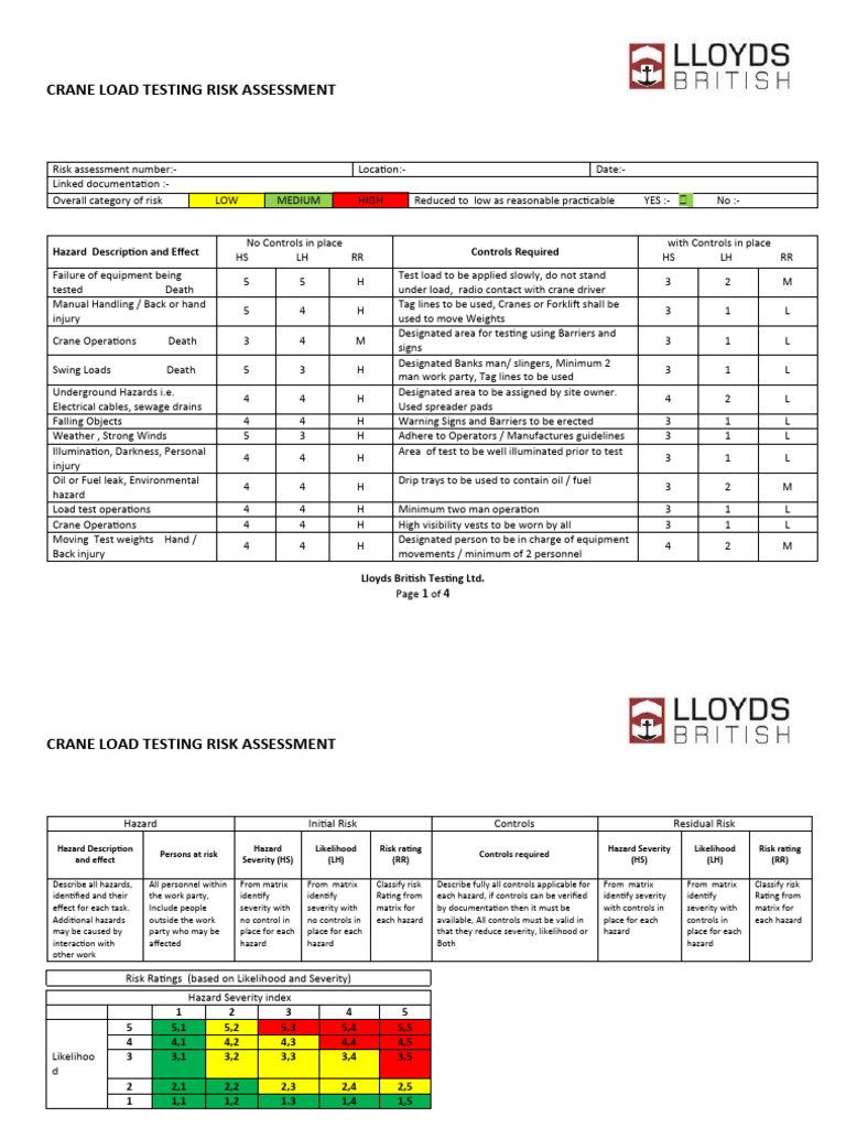 Crane Load Testing Risk Assessment | PDF | Risk | Hazards