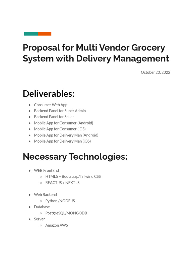 Proposal For Multi Vendor Grocery System With Delivery Management-1 | PDF