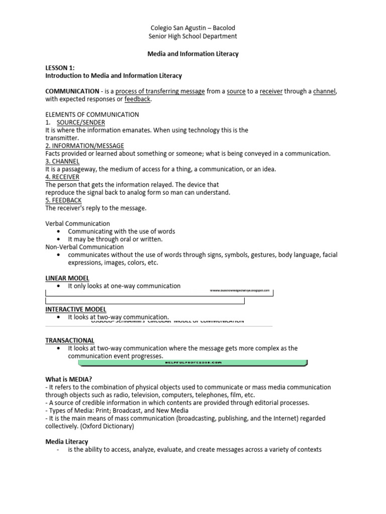 MED INFO Lesson 1 Notes | PDF | Communication | Mass Media