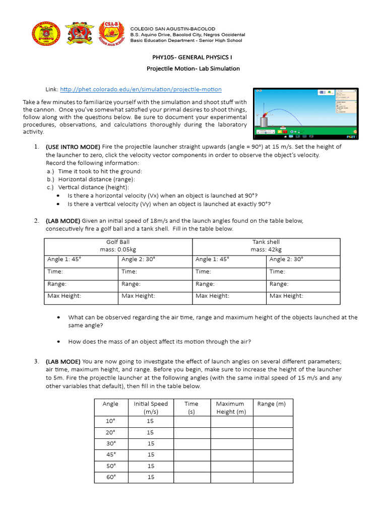Projectile-Motion-Lab-Sheet (2) | PDF | Projectiles | Mechanics Projectile-Motion-Lab-Sheet (2) | PDF | Projectiles | Mechanics