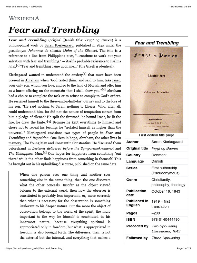 Fear and Trembling - Wikipedia | PDF | Søren Kierkegaard