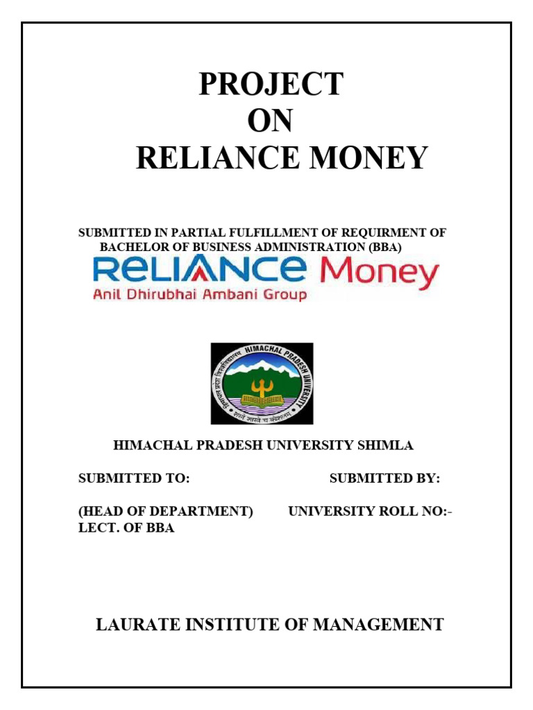 PROJECT Report On Reliance Money | PDF | Investing | Investment Fund