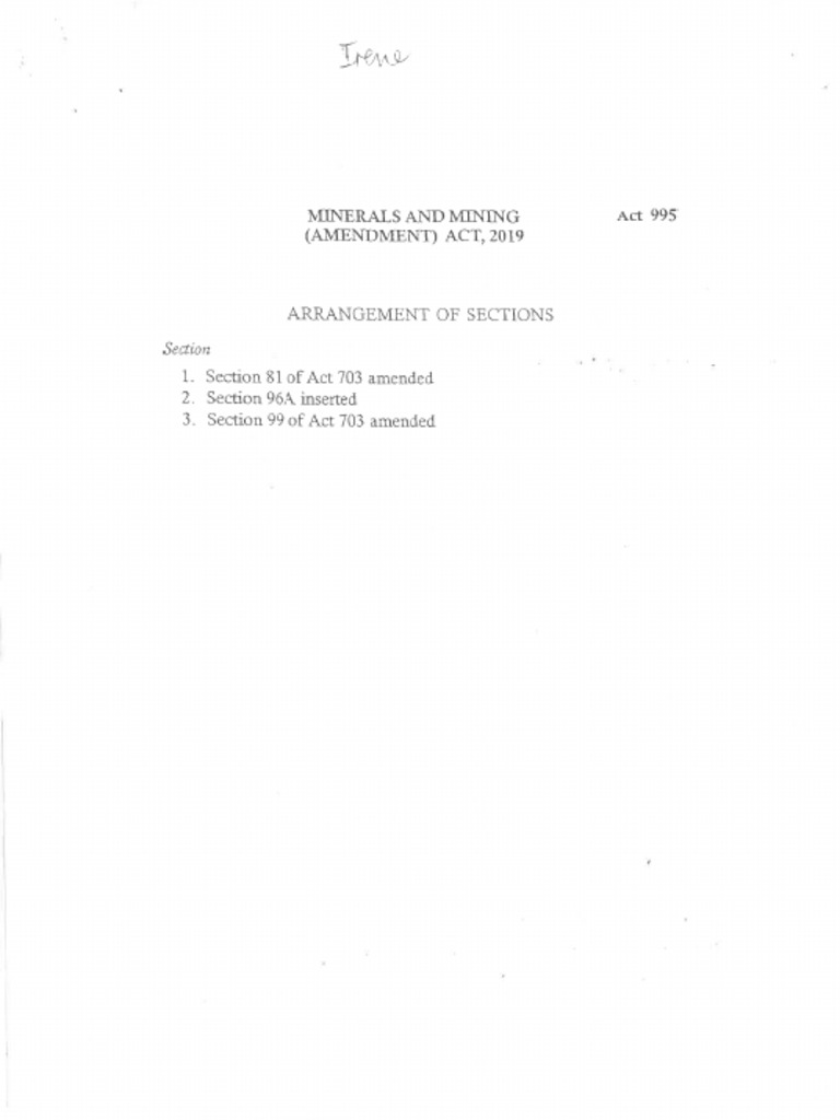 Minerals and Mining (Amendment) Act, 2019 (Act 995) | PDF