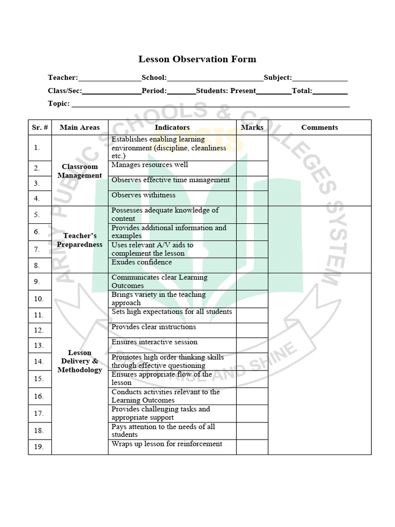 APSIS Lesson Observation Form | Download Free PDF | Teachers ...
