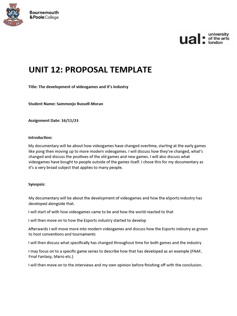 Unit 12 Yr2 Proposal Template Sammeejo | PDF | Video Games | Methodology