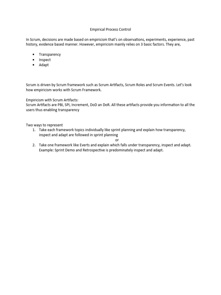 Empirical Process Control With Scrum Framework - v1 | PDF | Scrum (Software Development ...
