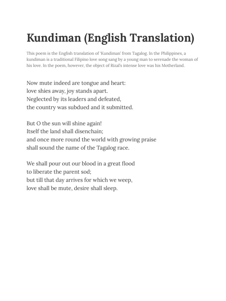 Kundiman (English Translation) | PDF