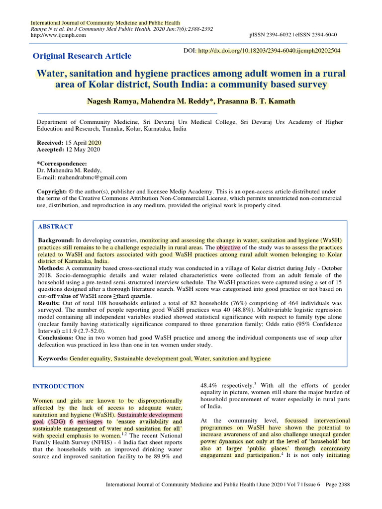 Water, Sanitation and Hygiene Practices | PDF | Wash | Sanitation