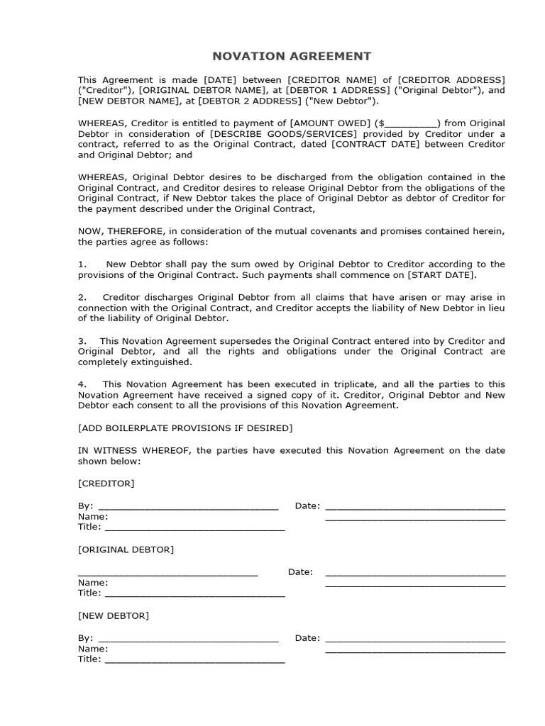 Novation Agreement | PDF | Debtor | Creditor