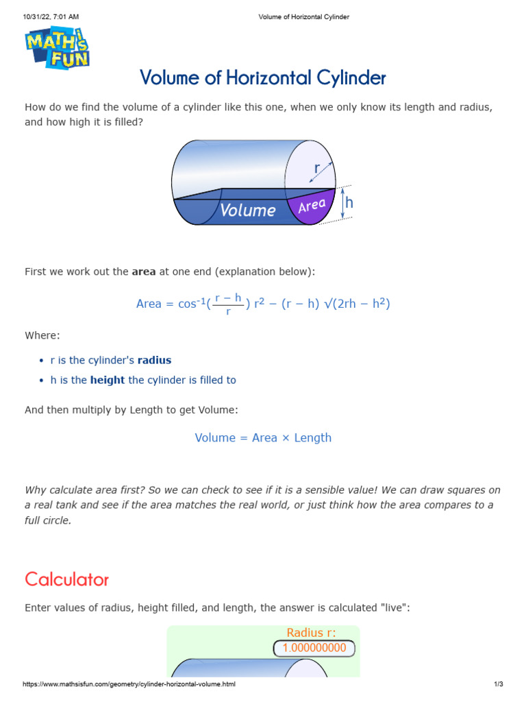 Volume of Horizontal Cylinder | PDF | Area | Volume
