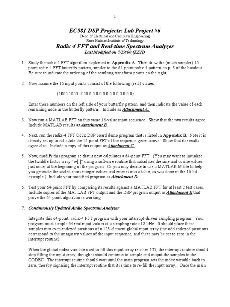 EC581 DSP Projects: Lab Project #6 - Radix 4 FFT and Real-time Spectrum Analyzer | PDF ...