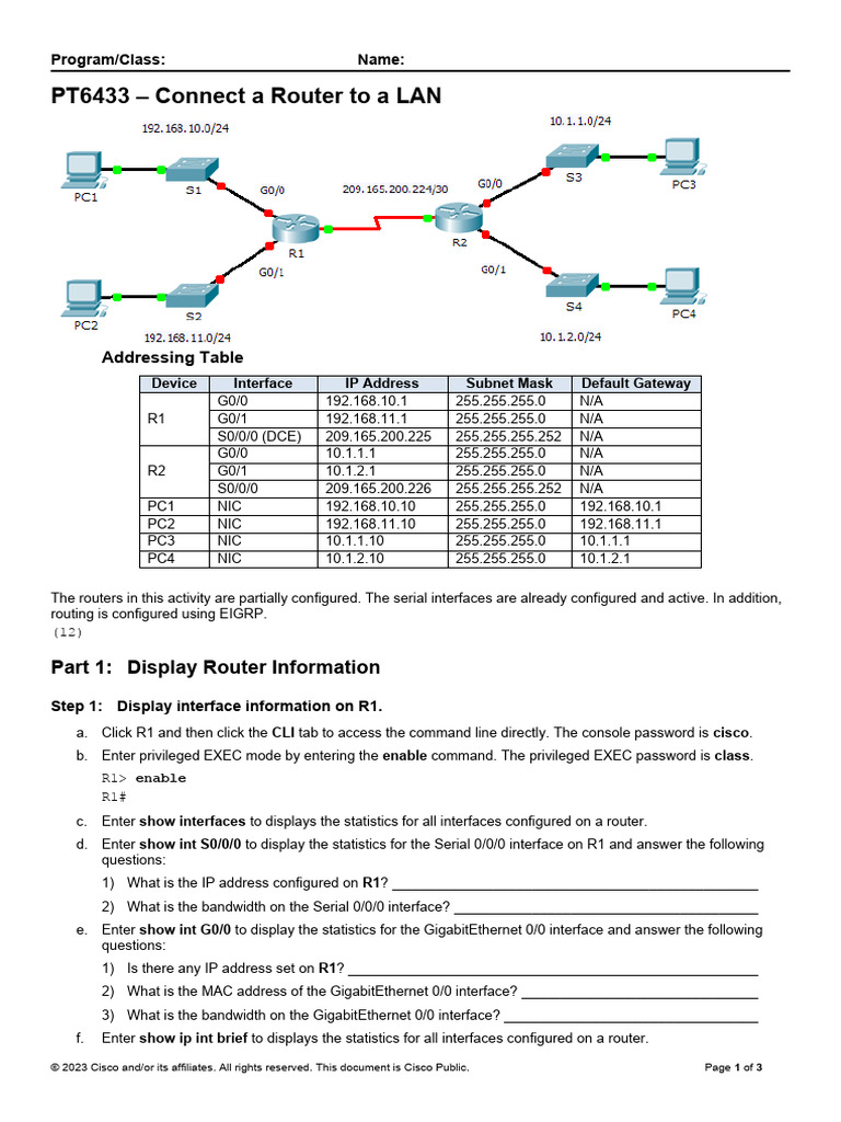 PT6433 v2 Completed | PDF | Router (Computing) | Ip Address