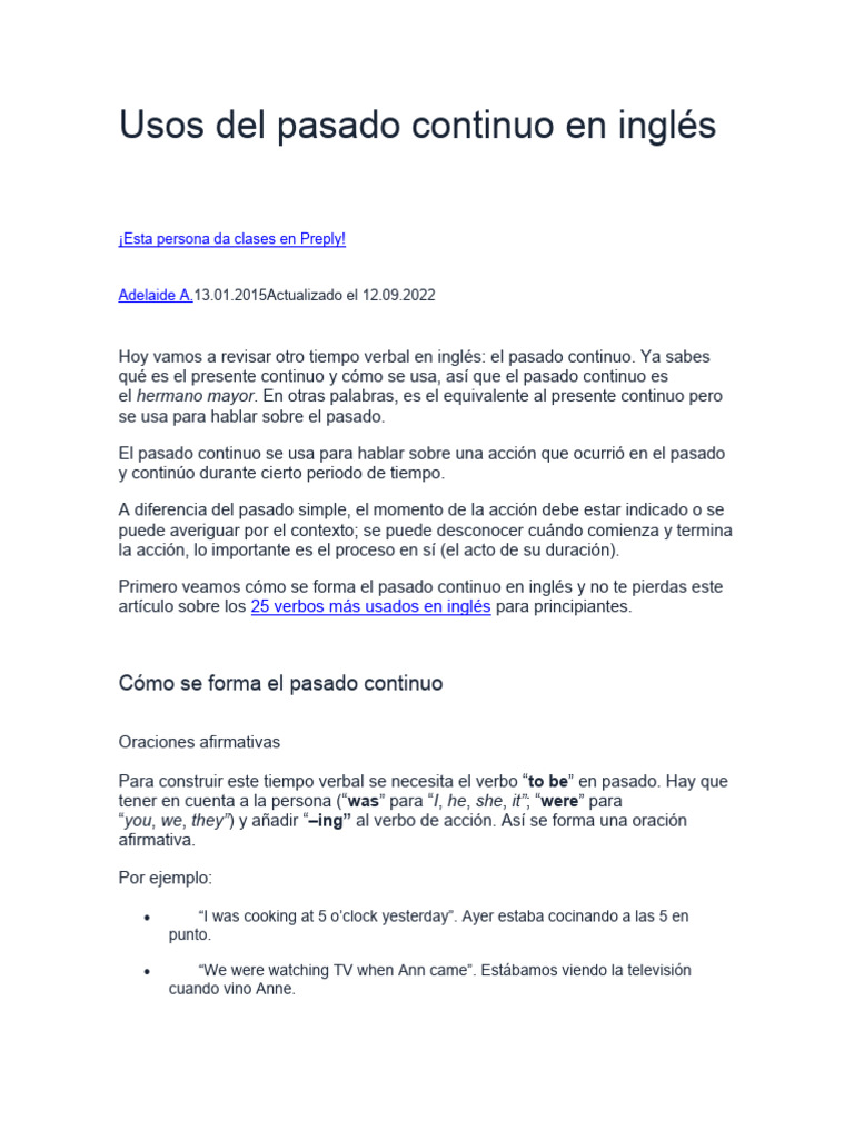 pasado continuo | PDF | Gramática inglesa | Verbo