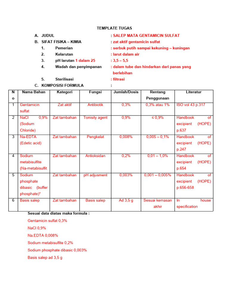 Formula Salep Mata Gentamicin | PDF