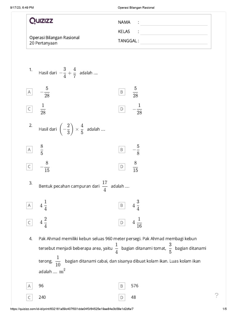 Quizizz - Operasi Bilangan Rasional | PDF
