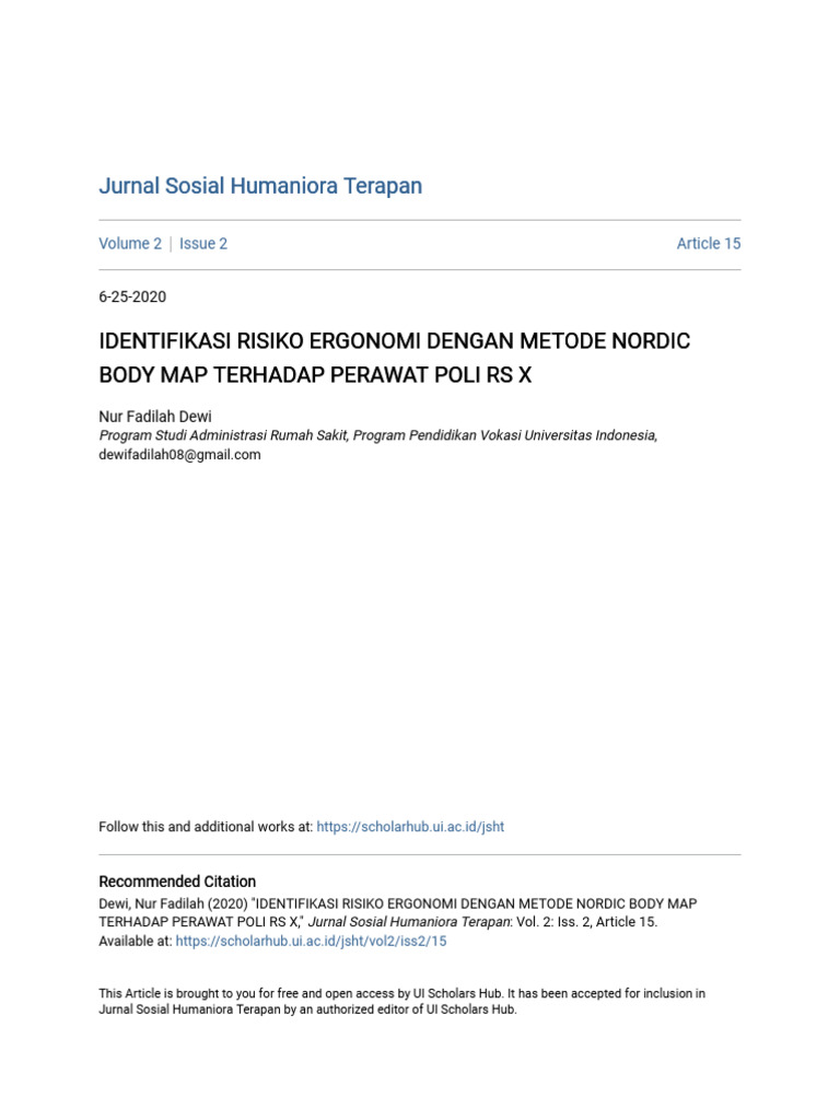 Identifikasi Risiko Ergonomi Dengan Metode Nordic Body Map Terhad | PDF