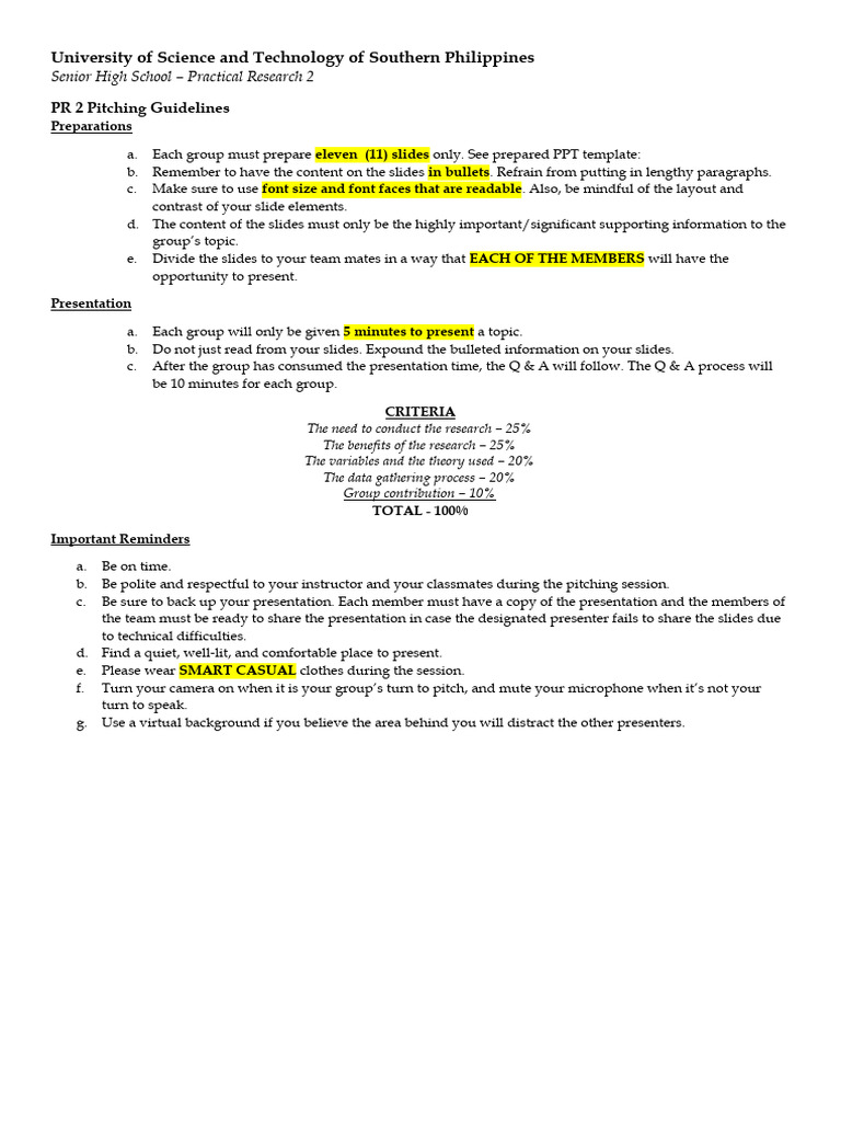 PR 2 Pitching Guidelines 1 | PDF