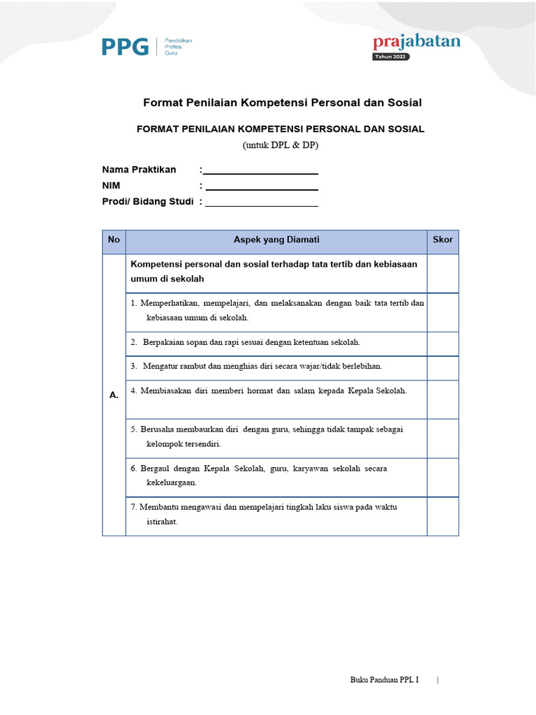 Format Penilaian Kompetensi Personal Dan Sosial | PDF