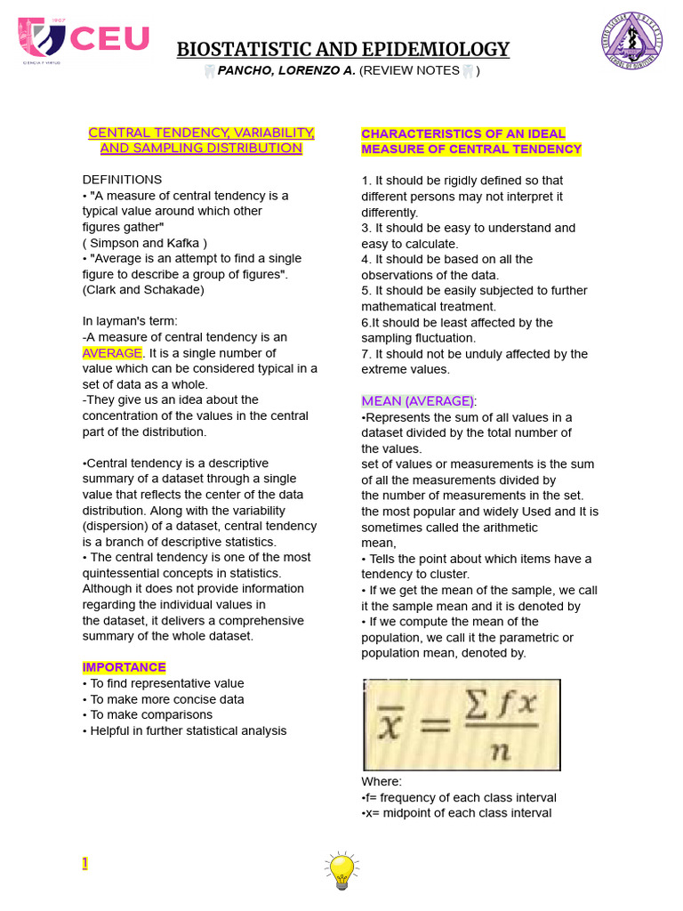 Central Tendency Variability and Sampling Distribution PNCH | PDF | Mode (Statistics) | Mean
