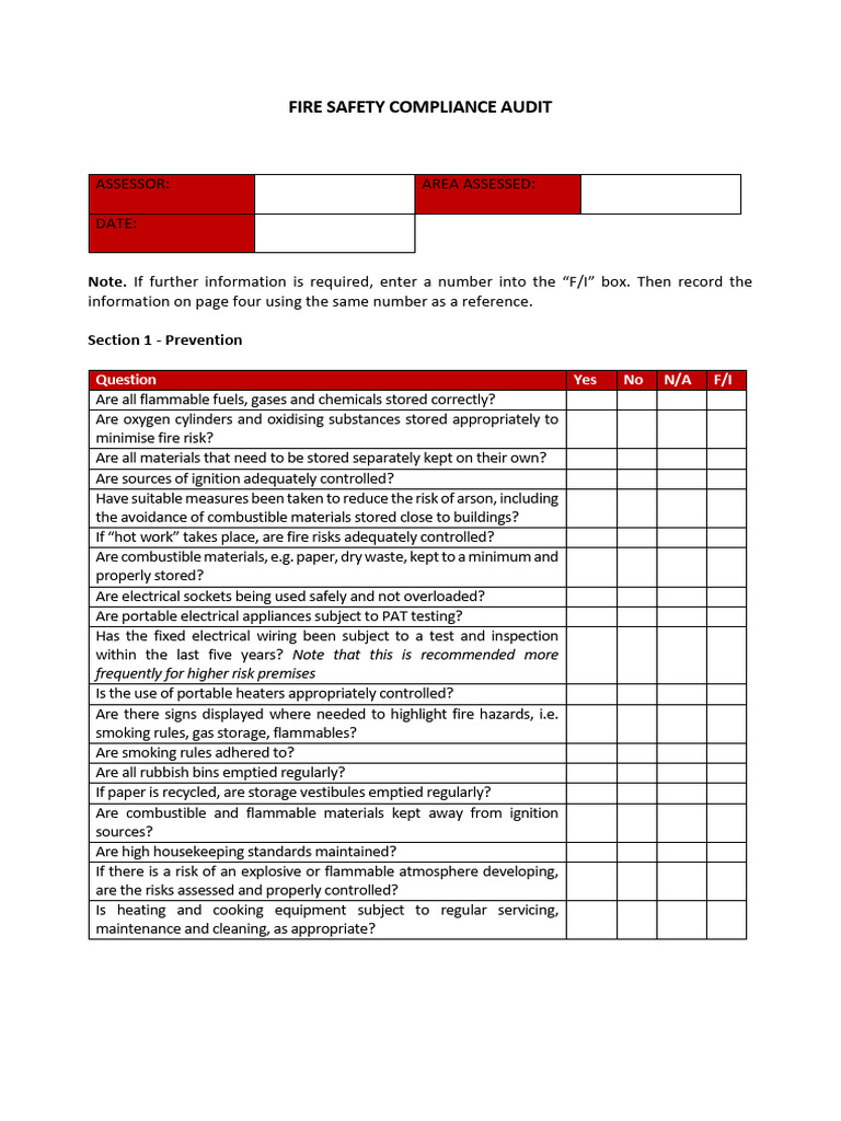 Fire Audit Checklist | Download Free PDF | Fires | Fire Safety