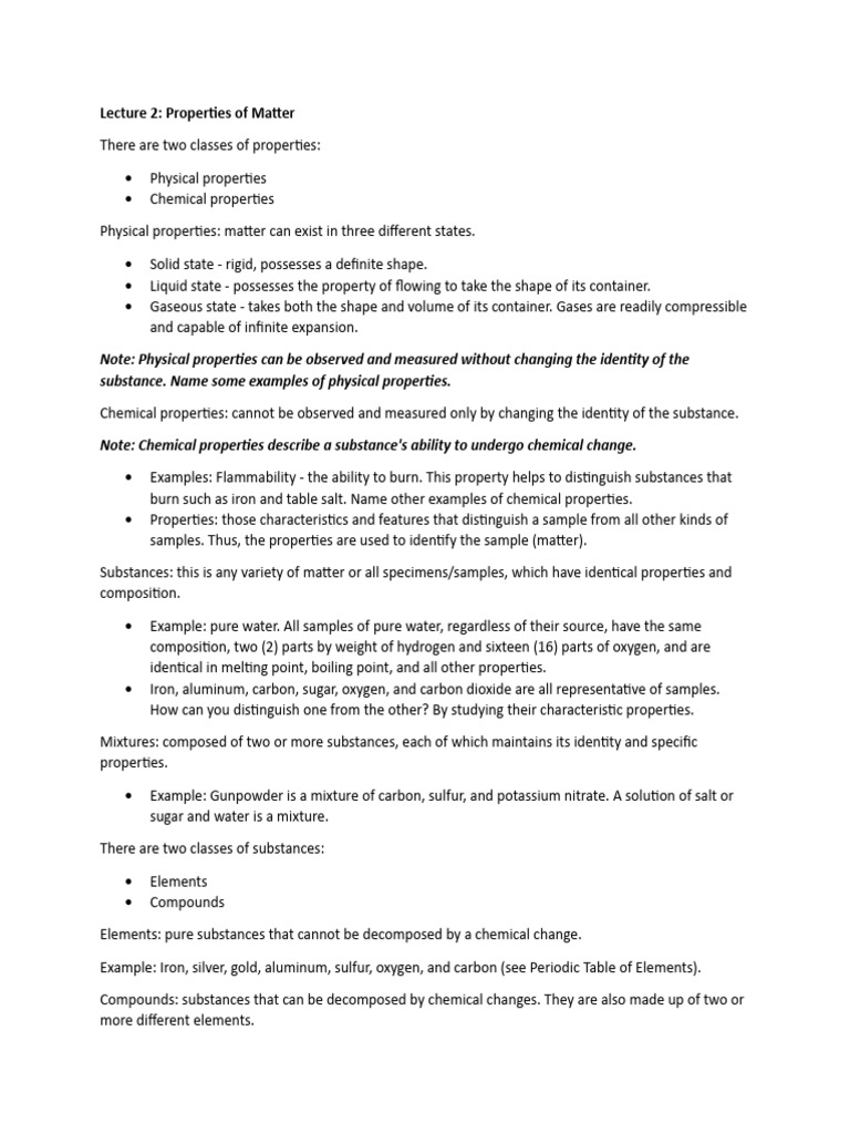 Lecture 2 Properties of Matter | PDF | Chemical Substances | Chemical ...