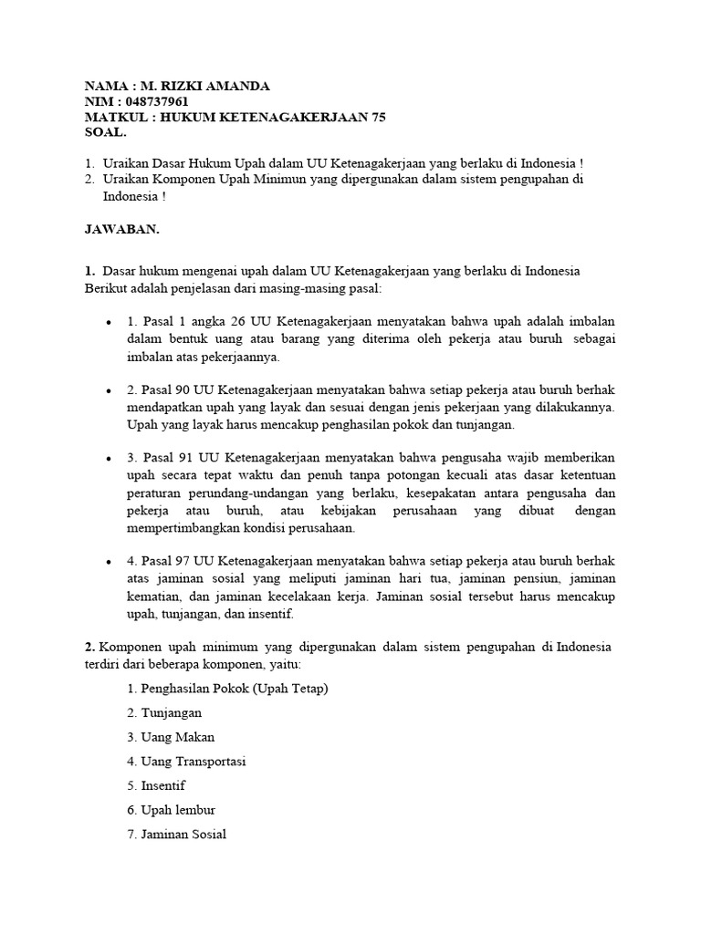 Tugas 2 Hukum Ketenagakerjaan | PDF | Bisnis | Pengelolaan Keuangan & Uang