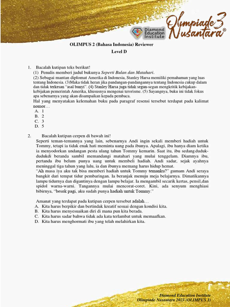 OLIMPUS 3-Bhs Indonesia-Level D-Reviewer | PDF