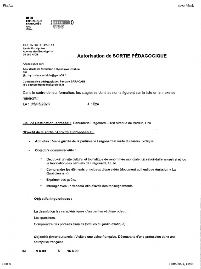 Autorisation Sortie Fle Menton | PDF