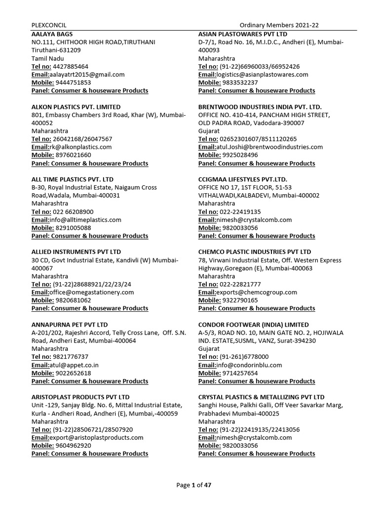 Plastic Export Product Companies | PDF | Textiles | Secondary Sector Of ...