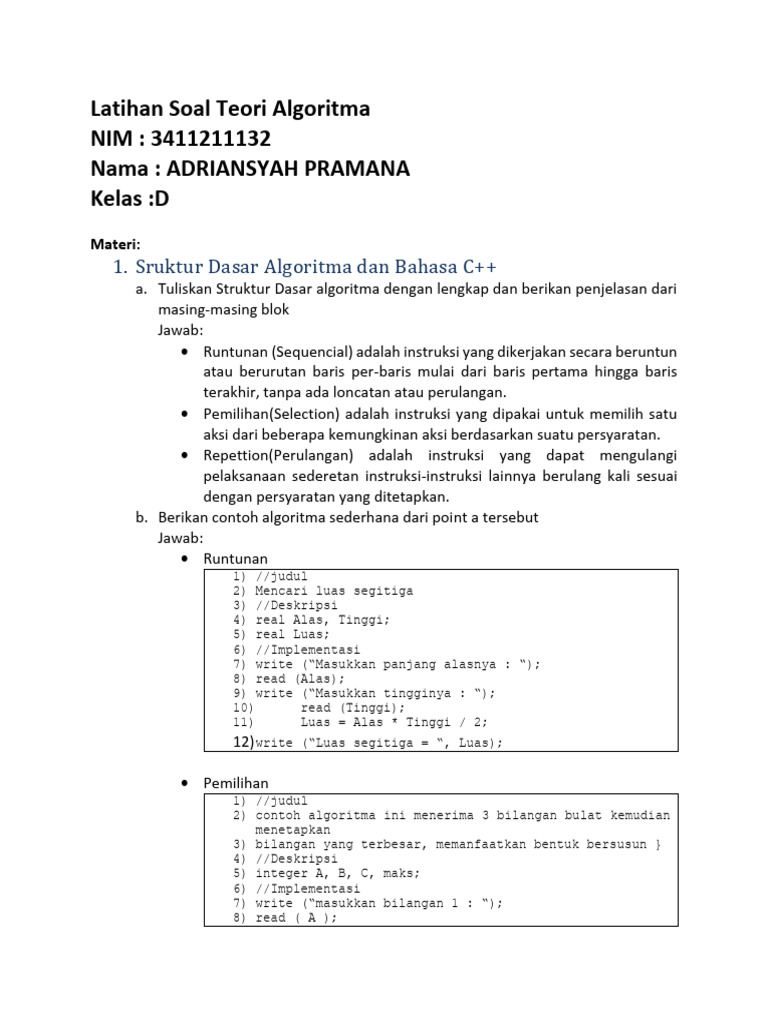 ADRIANSYAH PRAMANA - Latihan Soal Teori Algoritma | PDF