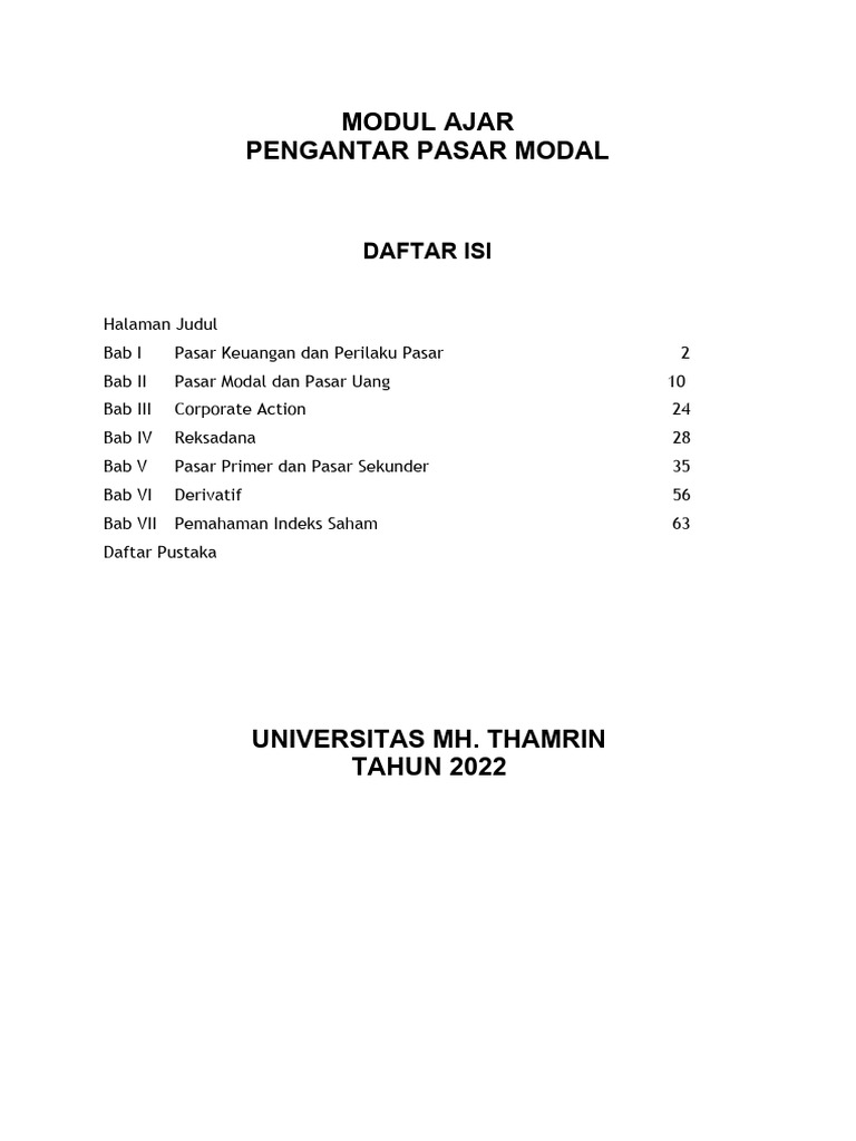 Pertemuan I - Modul Ajar Pengantar Pasar Modal | PDF