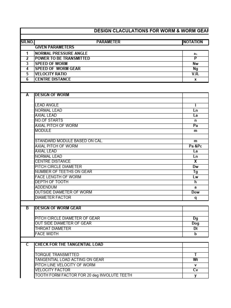 Worm Gear Calculation | PDF | Gear | Bending