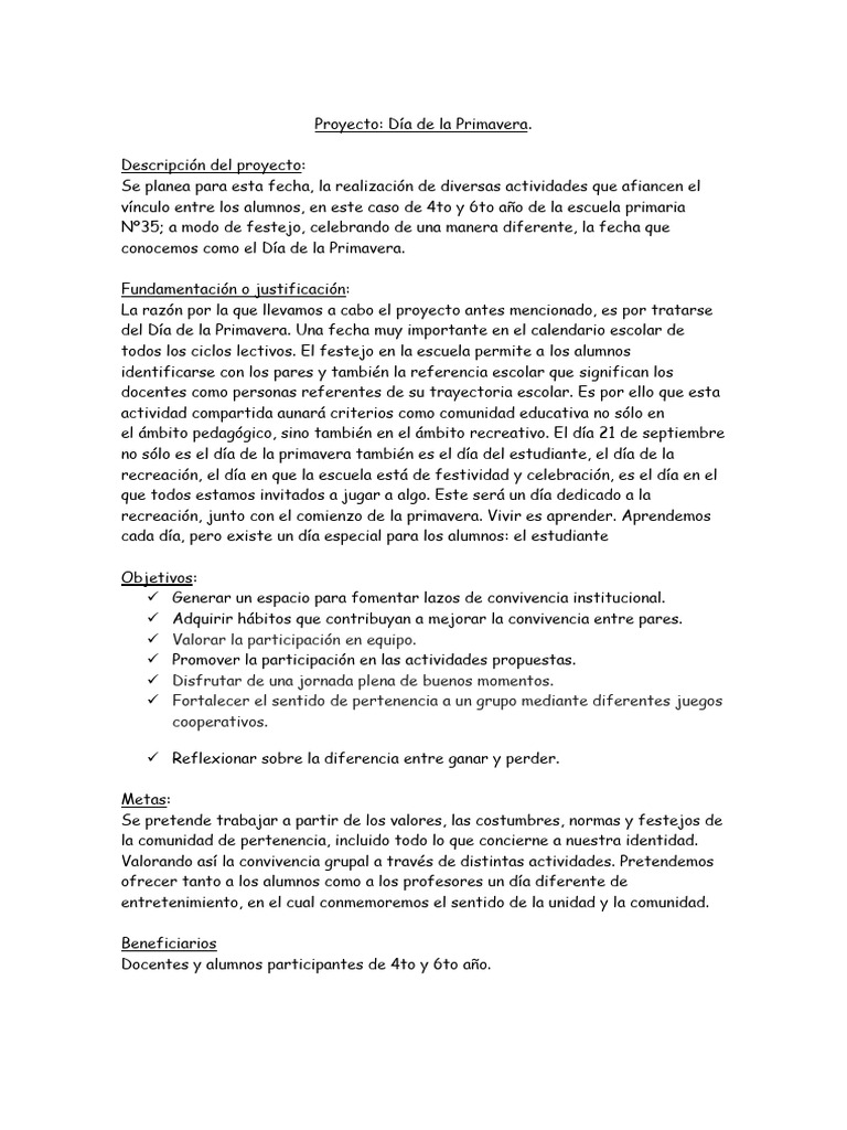 Proyecto Día de la Primavera | PDF