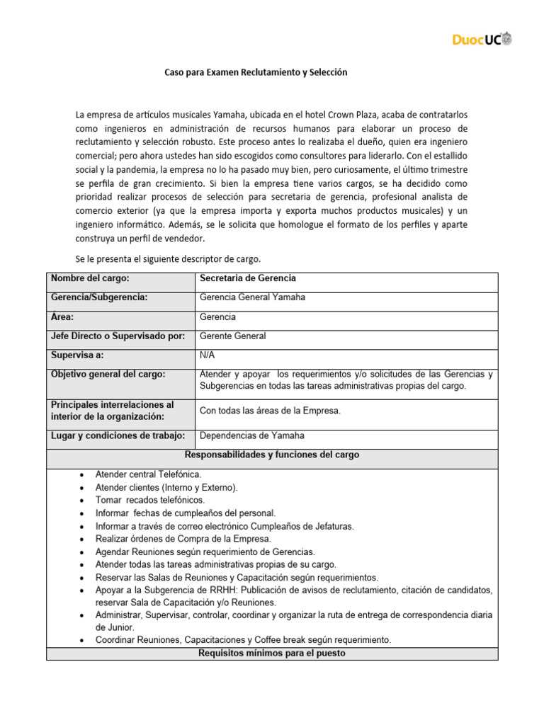 Caso Examen RyS | PDF | Reclutamiento | Software